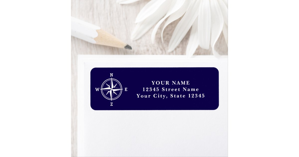 Nautical compass star custom return address label | Zazzle