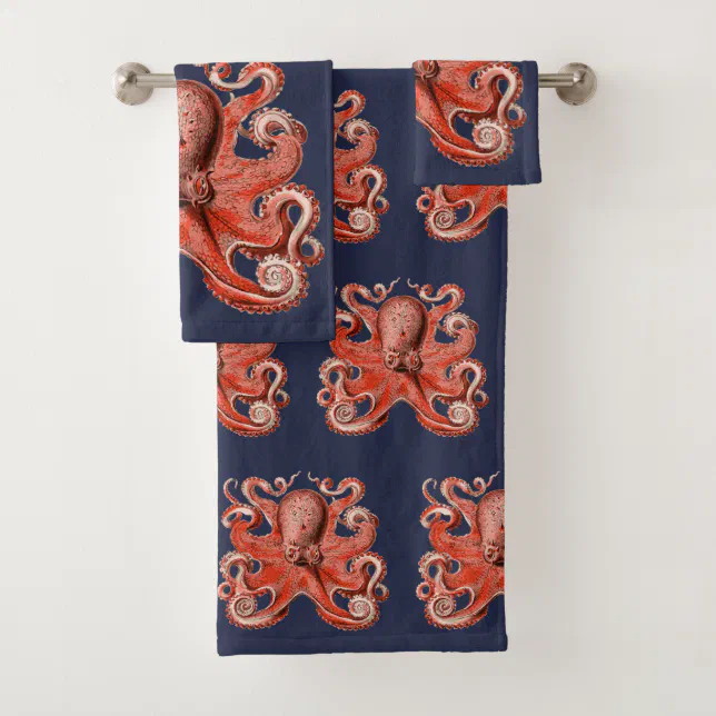 Nautical Coral Pink Octopus Sea Creature Bath Towel Set | Zazzle
