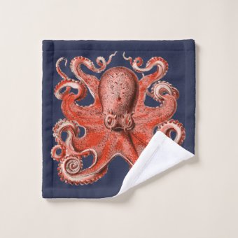 Nautical Coral Pink Octopus Sea Creature Bath Towel Set | Zazzle