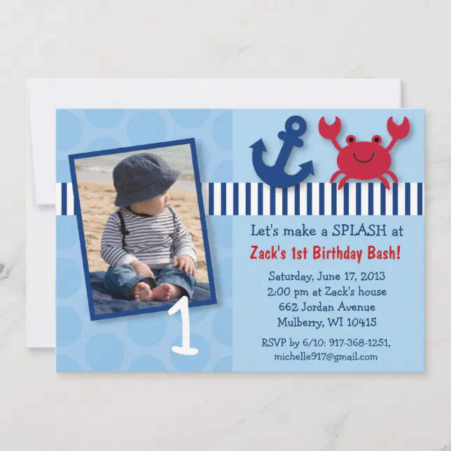 Nautical Crab Birthday Invitations | Zazzle