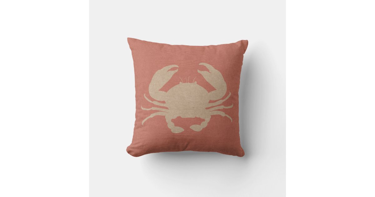 Nautical Crab in Coral Pink Throw Pillow | Zazzle