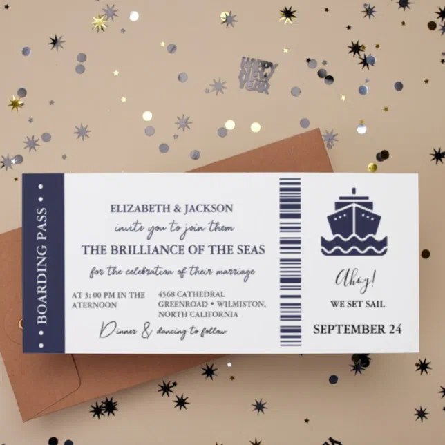 Nautical Cruise Ship Boarding pass wedding Invitation | Zazzle