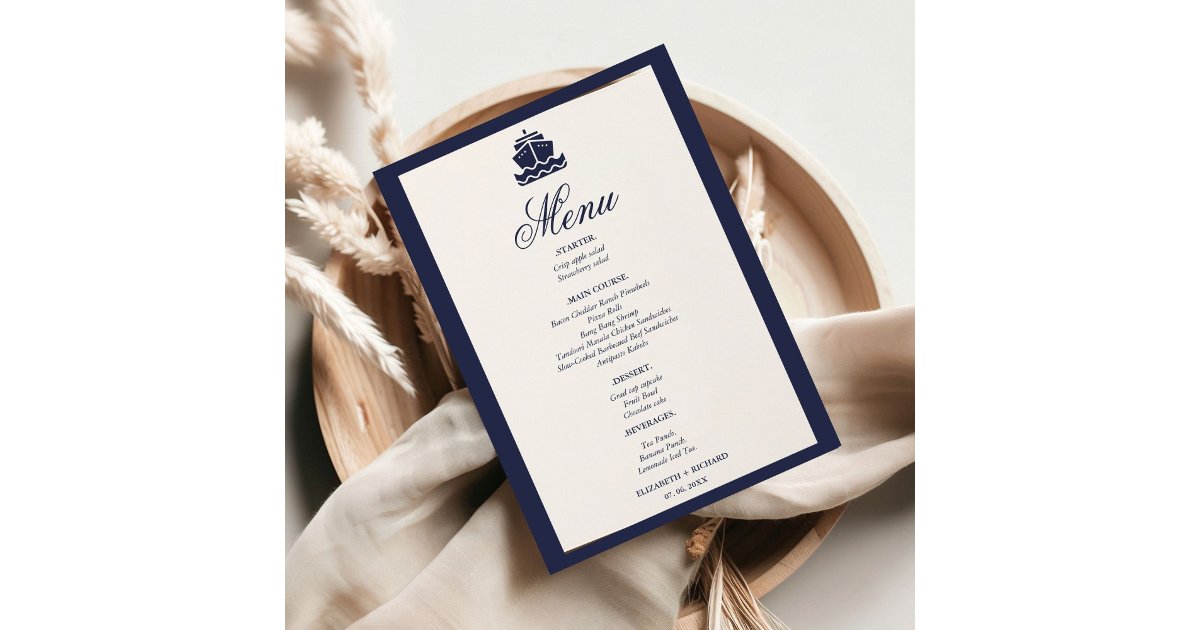 Nautical Cruise Ship Boat wedding Menu | Zazzle