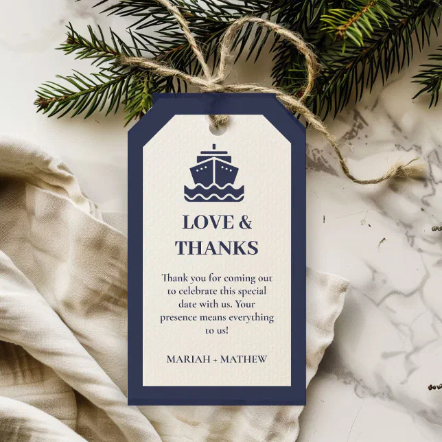 Nautical Cruise Ship Boat wedding Thank You Gift Tags | Zazzle
