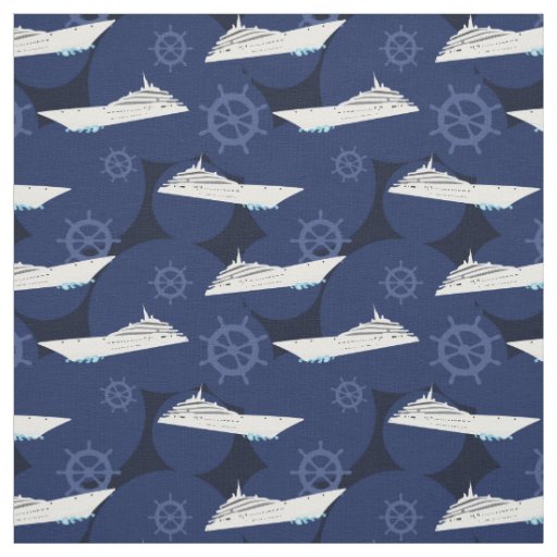 Nautical Cruise Ships Modern Blue White Pattern Fabric | Zazzle