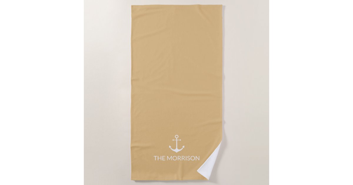 Nautical Custom Boat Name white anchor camel Beach Towel | Zazzle