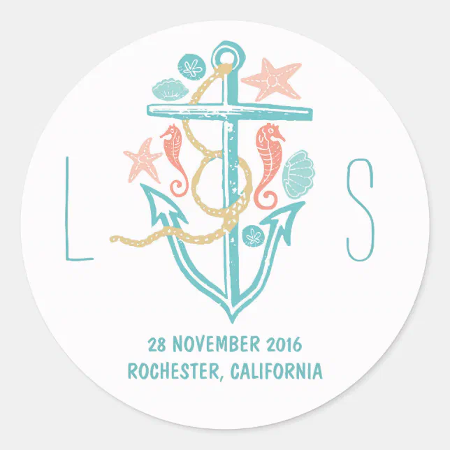 nautical cute modern wedding stickers | Zazzle