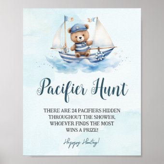Nautical Cute Sailor Teddy Bear Pacifier Hunt Game Poster | Zazzle