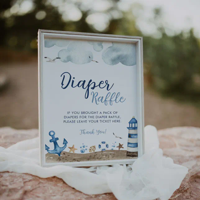 Nautical Diaper Raffle Baby Shower Sign | Zazzle