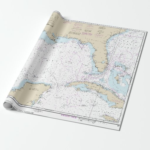 Nautical Florida Gulf of Mexico Mariner's Chart Wrapping Paper | Zazzle