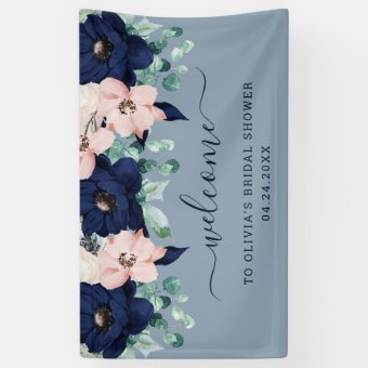 Nautical Flowers Navy Blue and Blush Pink Welcome Banner | Zazzle
