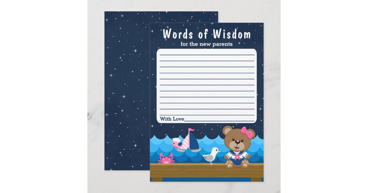 Nautical Girl Bear Pink and Navy Words of Wisdom Invitation | Zazzle