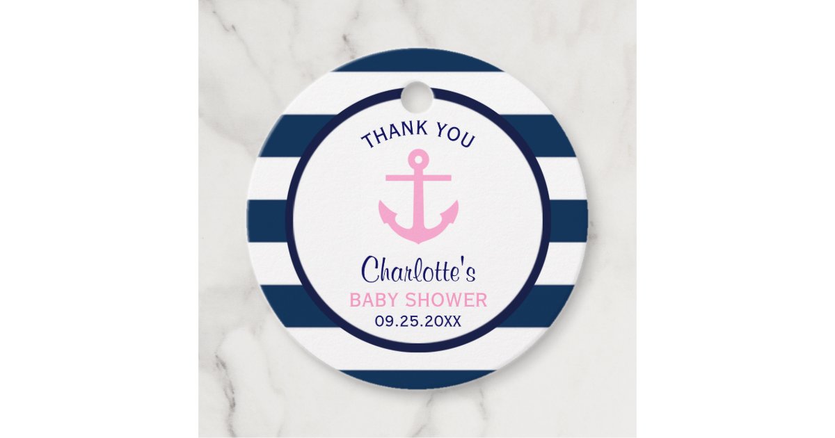 Nautical GIRL Pink Navy Blue Baby Shower Favor Tags | Zazzle
