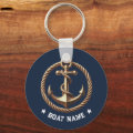 Nautical Gold Anchor Navy Blue Boat Name Keychain | Zazzle