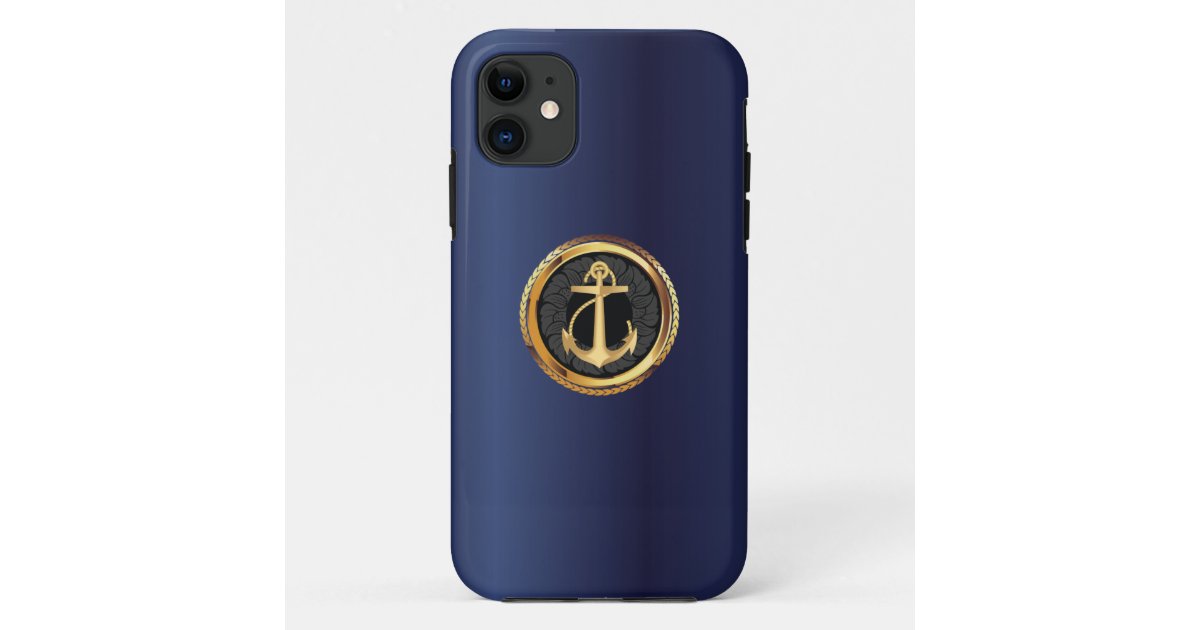Nautical Gold Anchor Navy Blue iPhone 5 Case | Zazzle