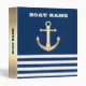Nautical, Gold Anchor Navy Blue Striped 3 Ring Binder | Zazzle