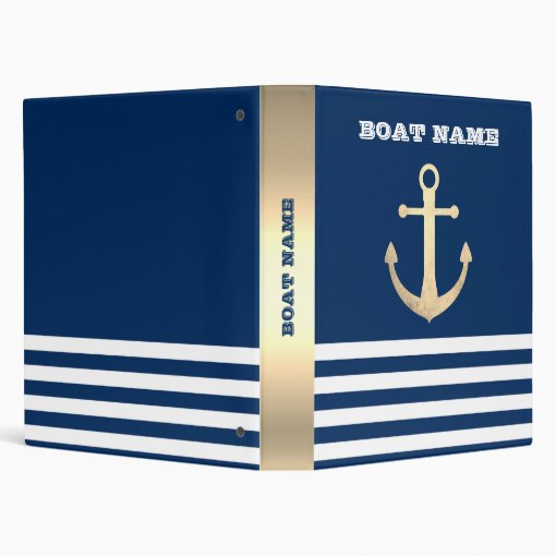 Nautical, Gold Anchor Navy Blue Striped 3 Ring Binder | Zazzle