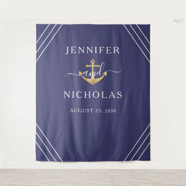 Nautical Gold Anchor Wedding Photo Booth Backdrop | Zazzle