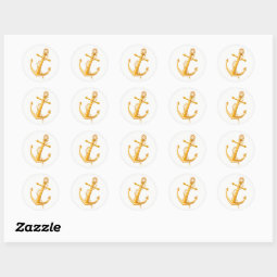 Nautical Gold Anchor Wedding Summer Beach Classic Round Sticker | Zazzle