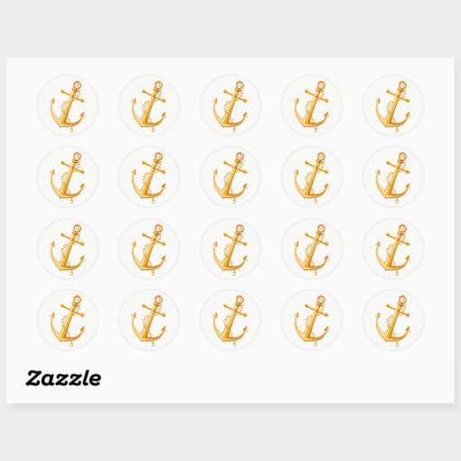 Nautical Gold Anchor Wedding Summer Beach Classic Round Sticker | Zazzle