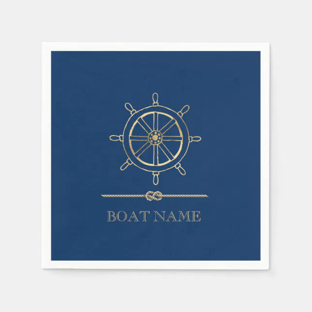 Nautical Gold Boat Wheel,Navy Blue Napkins | Zazzle