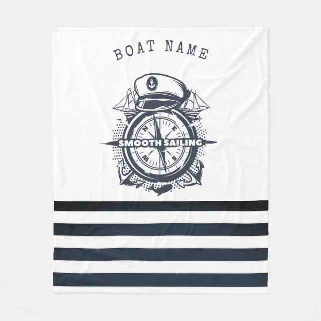 Nautical Hat, Anchor,Wheel Navy Blue Striped Fleece Blanket | Zazzle