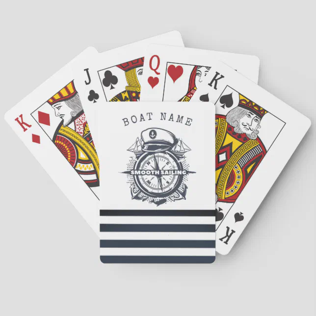 Nautical Hat, Anchor,Wheel Navy Blue Striped Poker Cards | Zazzle