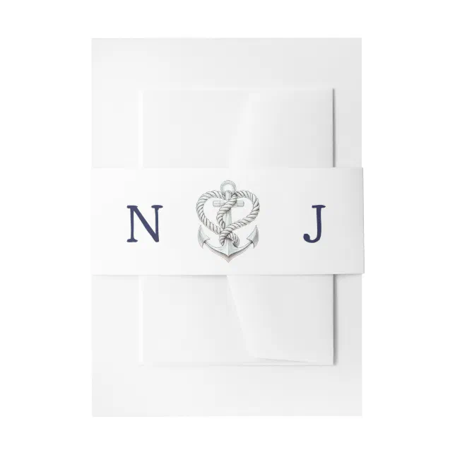 Nautical Heart Rope Anchor Coastal Wedding Invitation Belly Band | Zazzle