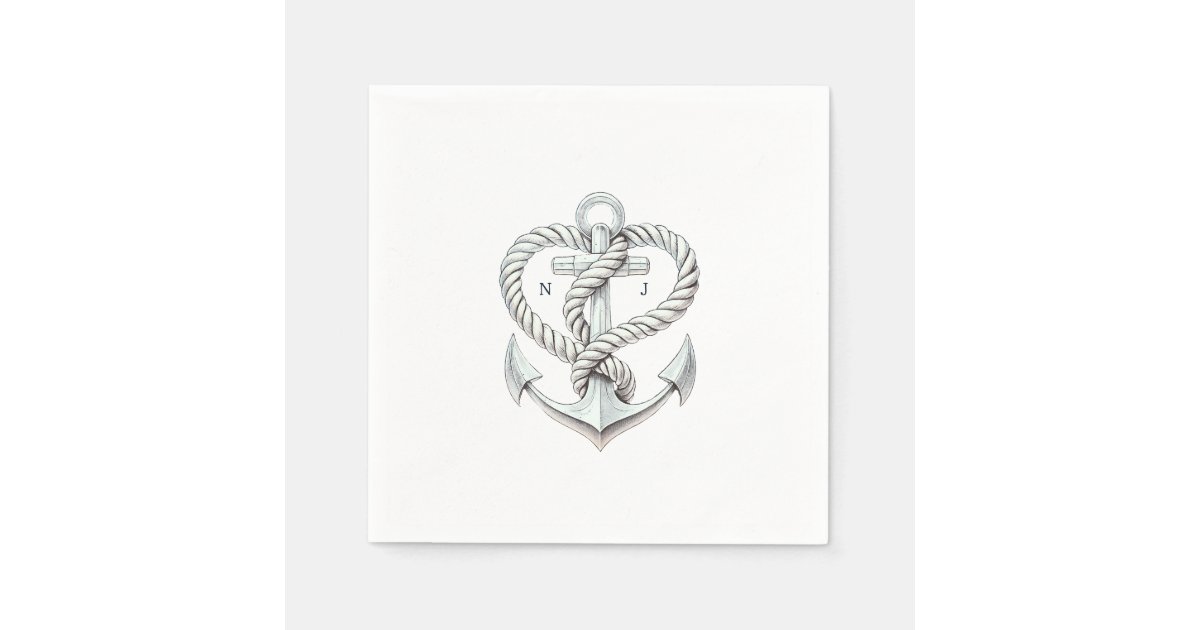 Nautical Heart Rope Anchor Coastal Wedding Napkins | Zazzle