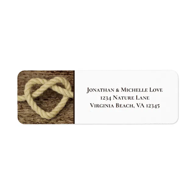 Nautical Heart Rope Knot Wood Background Address Label | Zazzle