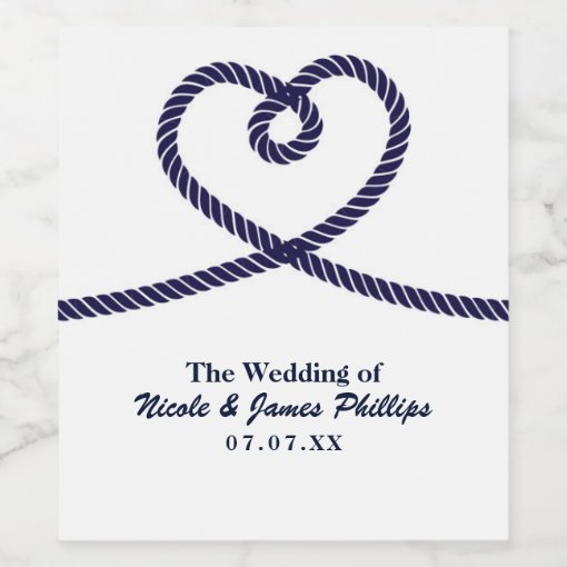 Nautical Heart Rope Love Wedding Custom Wine Label | Zazzle