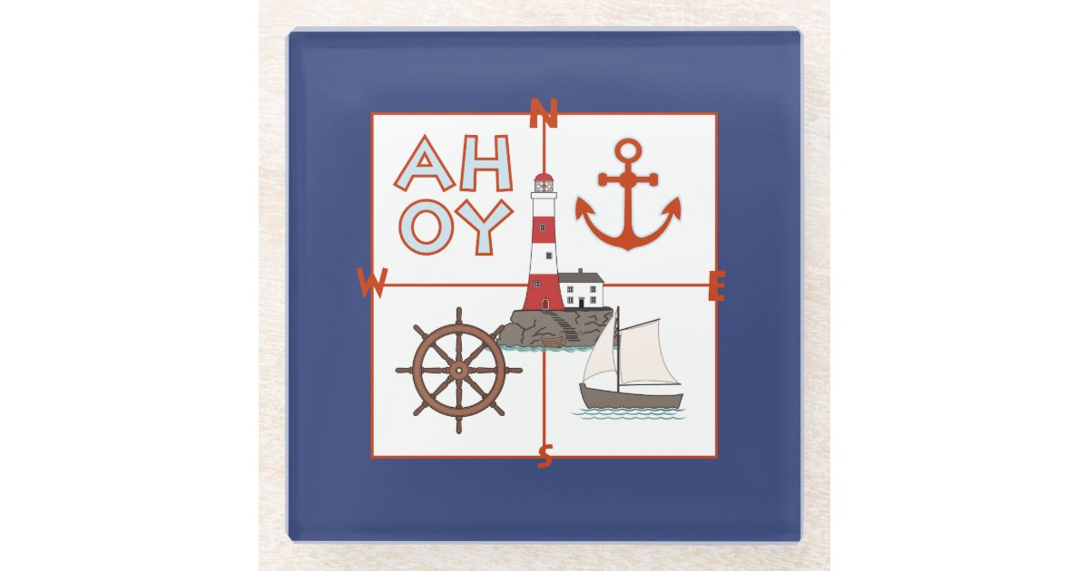 Nautical Illustrative Design Glass Coaster | Zazzle