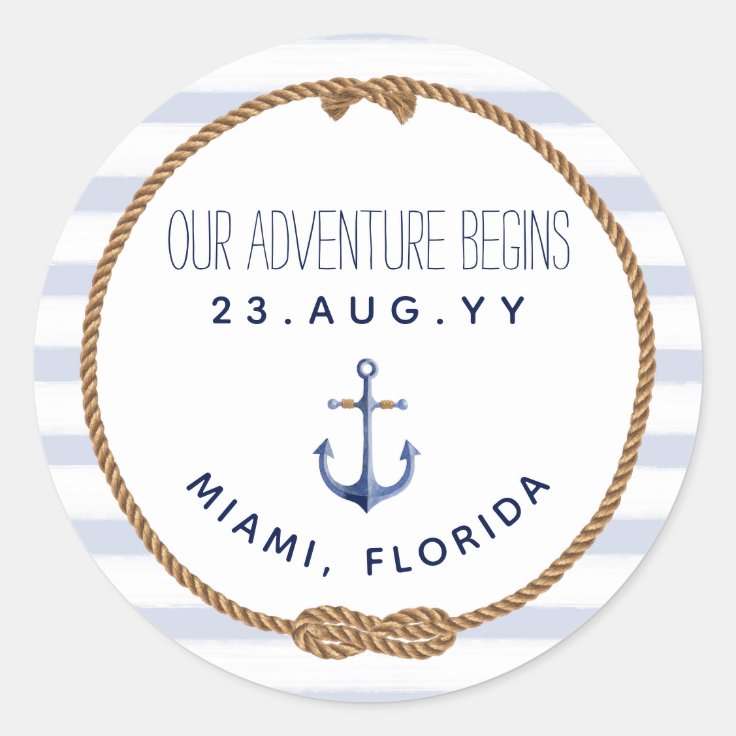 Nautical Infinity Knot Blue White Striped Wedding Classic Round Sticker ...