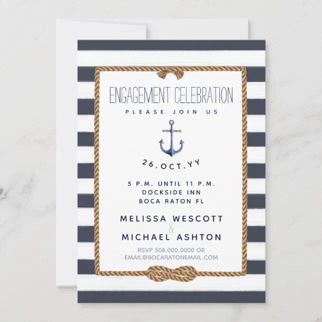 Nautical Infinity Knot Navy & White Engagement Invitation | Zazzle