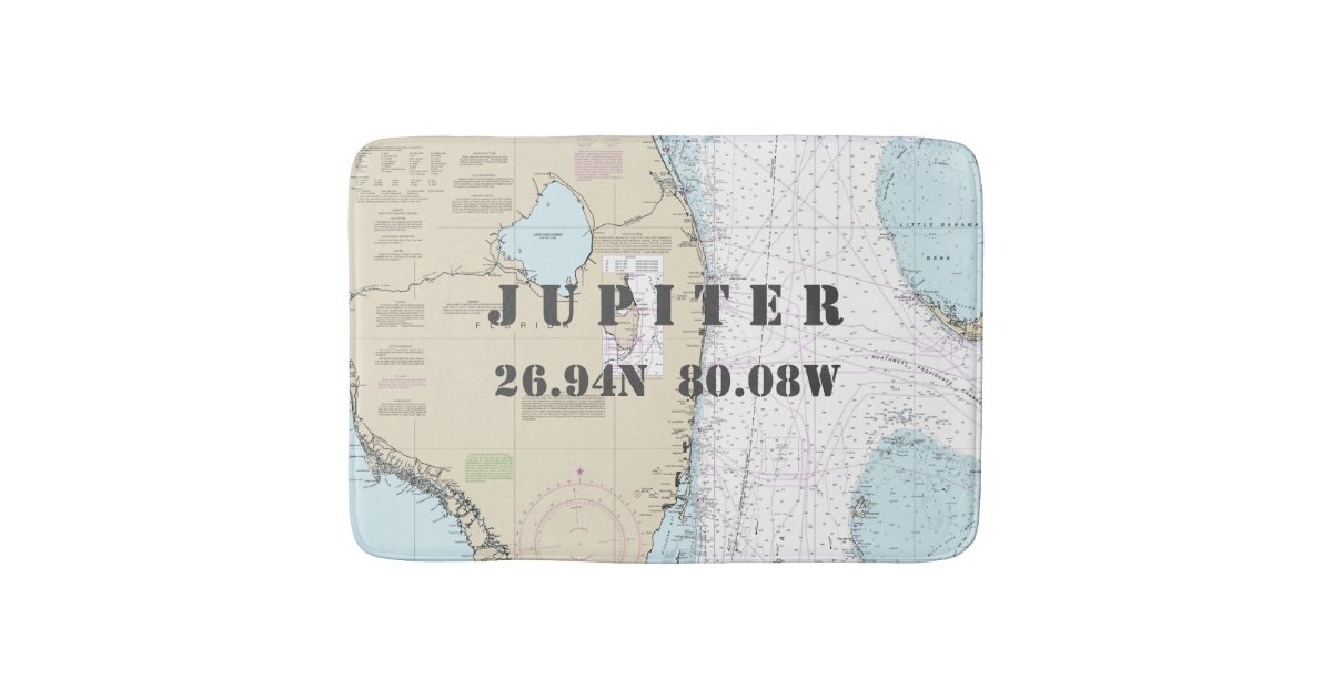 Nautical Jupiter FL Longitude Latitude Chart Bathroom Mat | Zazzle
