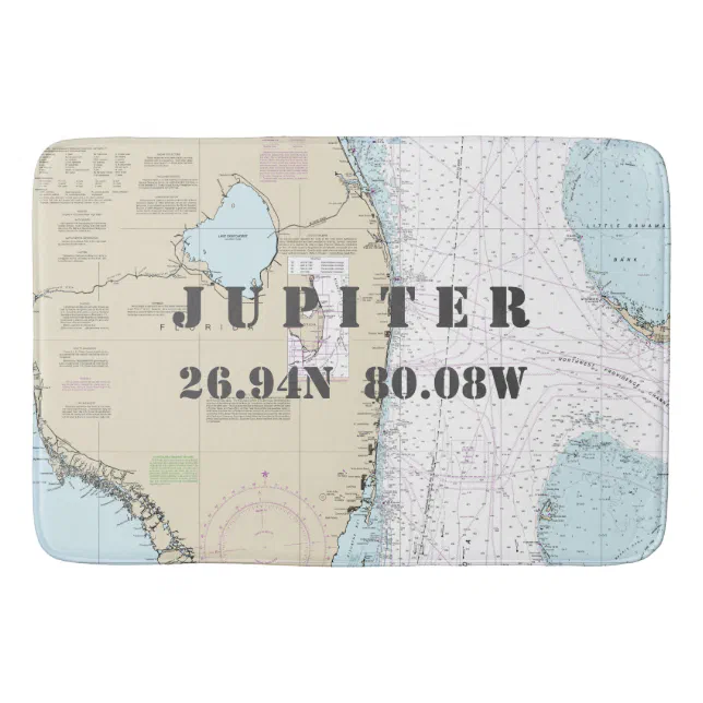 Nautical Jupiter FL Longitude Latitude Chart Bathroom Mat | Zazzle