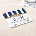 Nautical Knot Burlap Navy Stripes Wedding Coasters | Zazzle