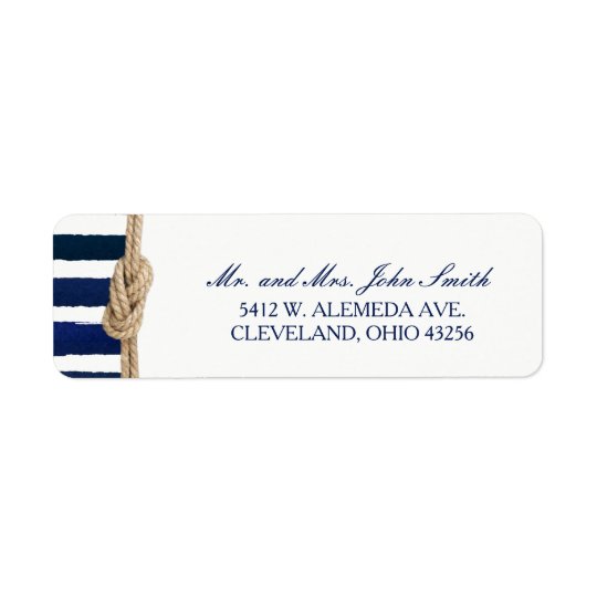 Nautical Knot Burlap Navy Stripes Wedding Label | Zazzle.com
