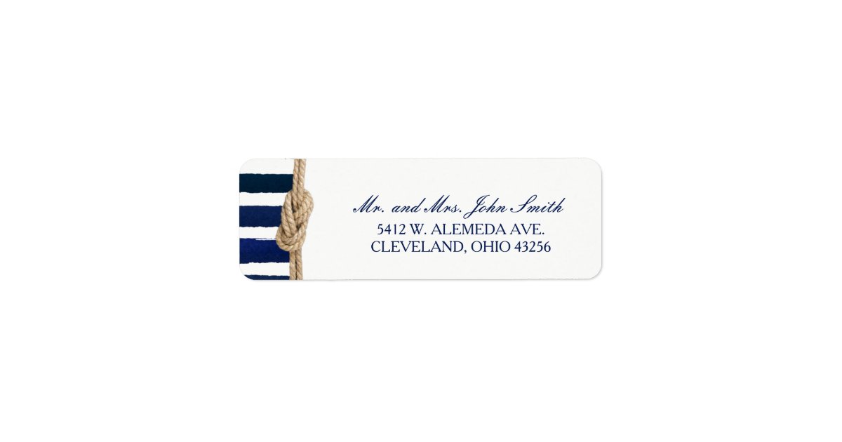 Nautical Knot Burlap Navy Stripes Wedding Label | Zazzle