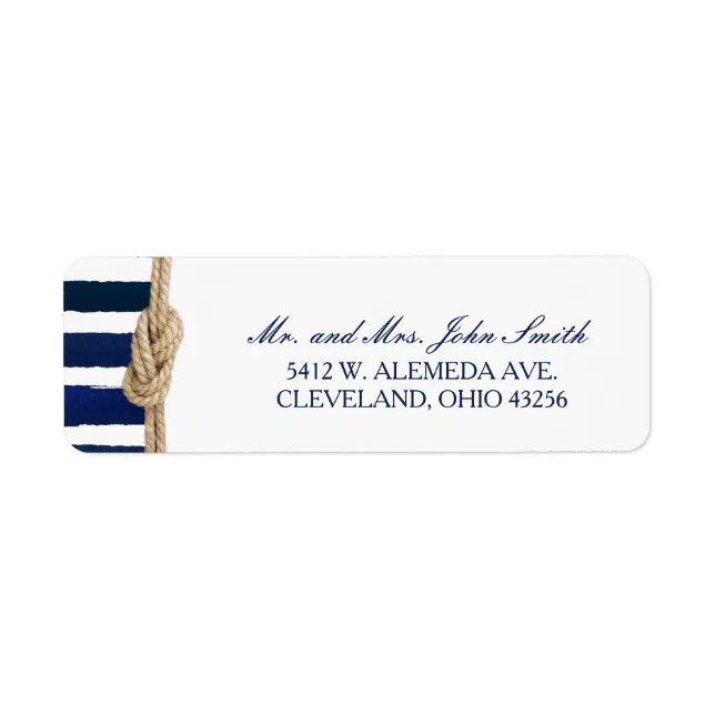Nautical Knot Burlap Navy Stripes Wedding Label | Zazzle