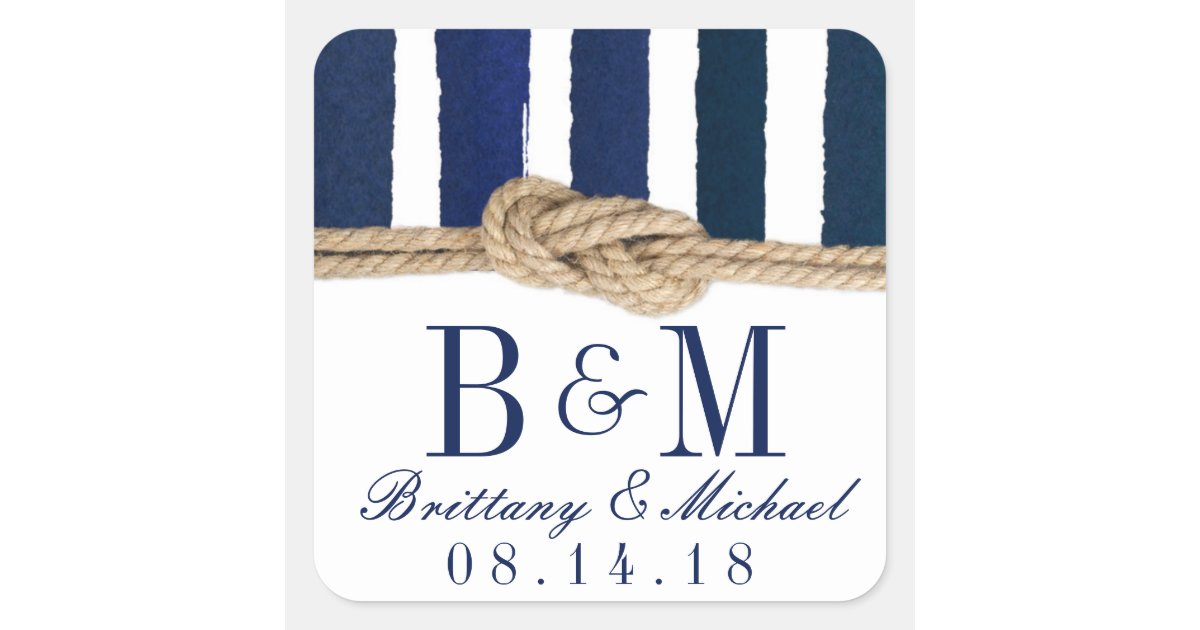 Nautical Knot Burlap Navy Stripes Wedding Stickers | Zazzle
