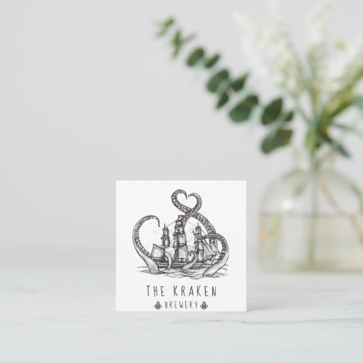 Nautical Kraken Sketch Square Business Card | Zazzle