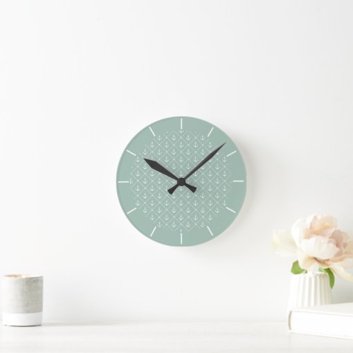 Nautical Lake House Duck Egg Blue Anchors Round Clock | Zazzle