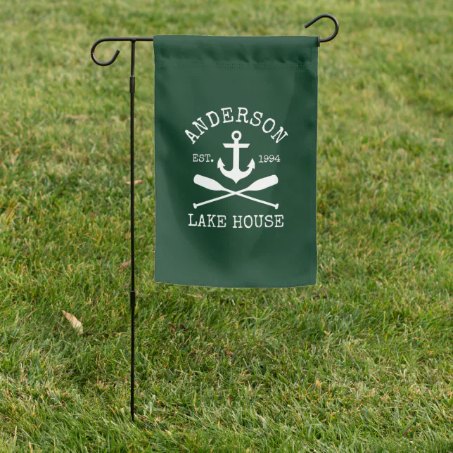 Nautical Lake House Family Anchor Oars Green Garden Flag | Zazzle
