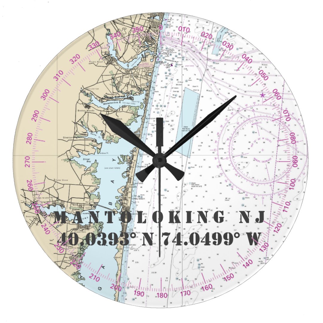 Nautical Latitude Longitude Mantoloking NJ 24-Hr Large Clock | Zazzle
