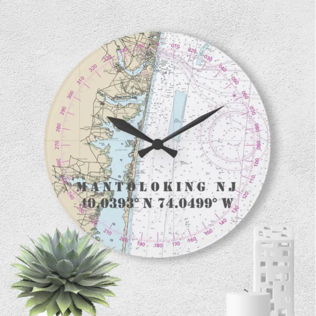 Nautical Latitude Longitude Mantoloking NJ 24-Hr Large Clock | Zazzle