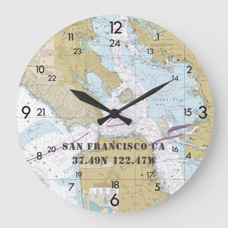 Nautical Latitude Longitude San Francisco 24-Hour Large Clock | Zazzle