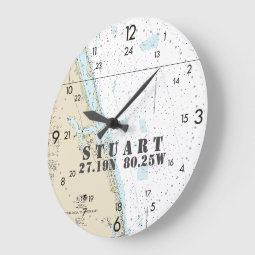 Nautical Latitude Longitude Stuart, FL 24-Hour Large Clock | Zazzle
