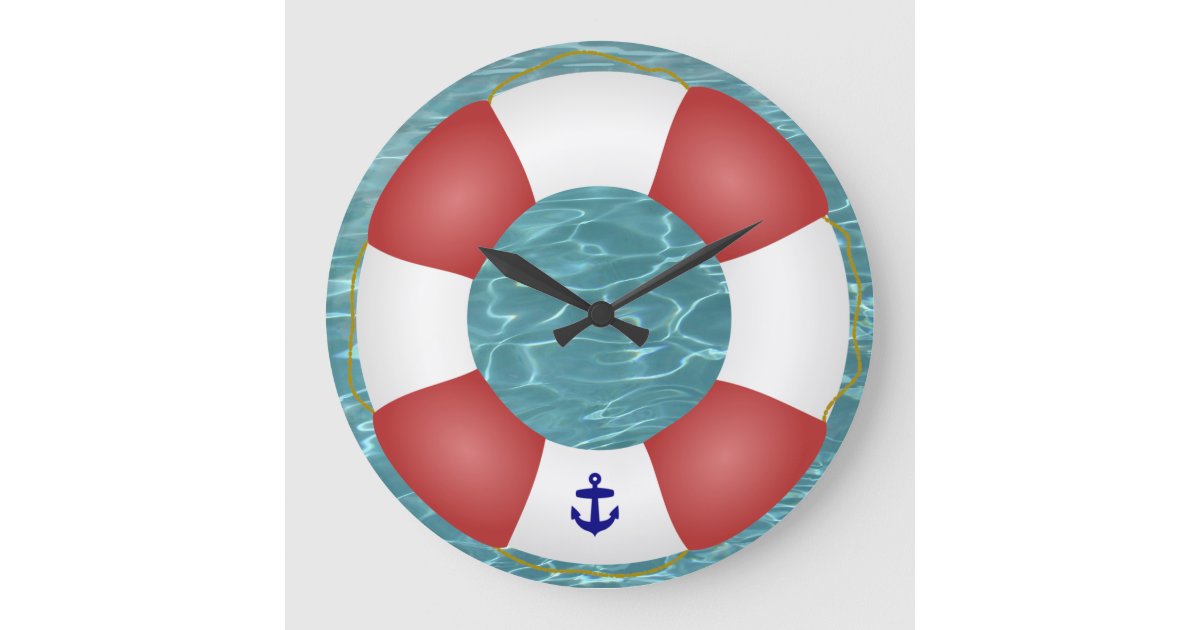 Nautical Life preserver Large Clock | Zazzle