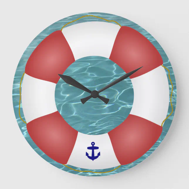 Nautical Life preserver Large Clock | Zazzle